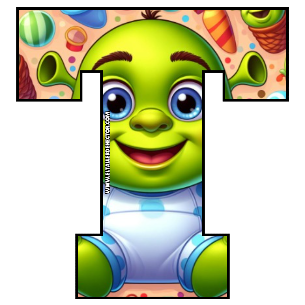 Letra T de Baby Shrek - El Taller de Hector
