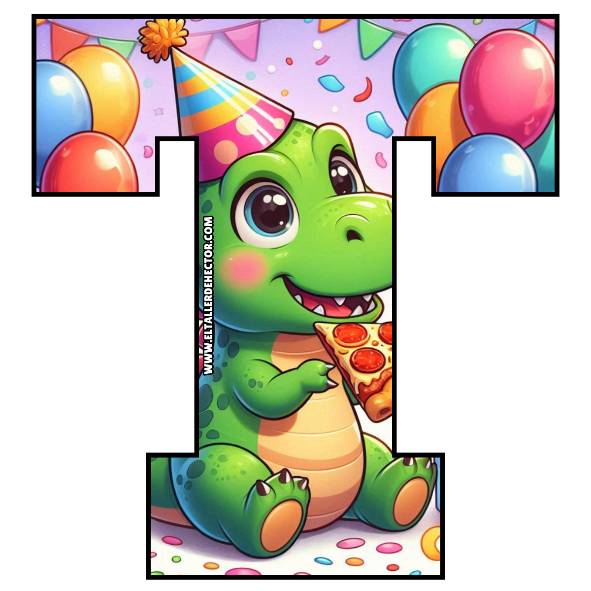 Letra T de Cumpleaños Dinosaurio T Rex - El Taller de Hector