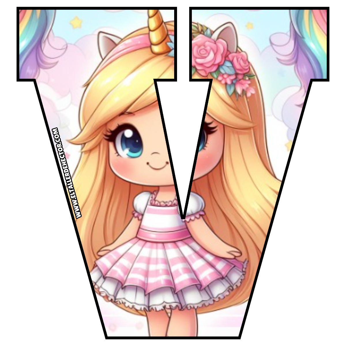 Letra V de Niña Unicornio Rubia - El Taller de Hector