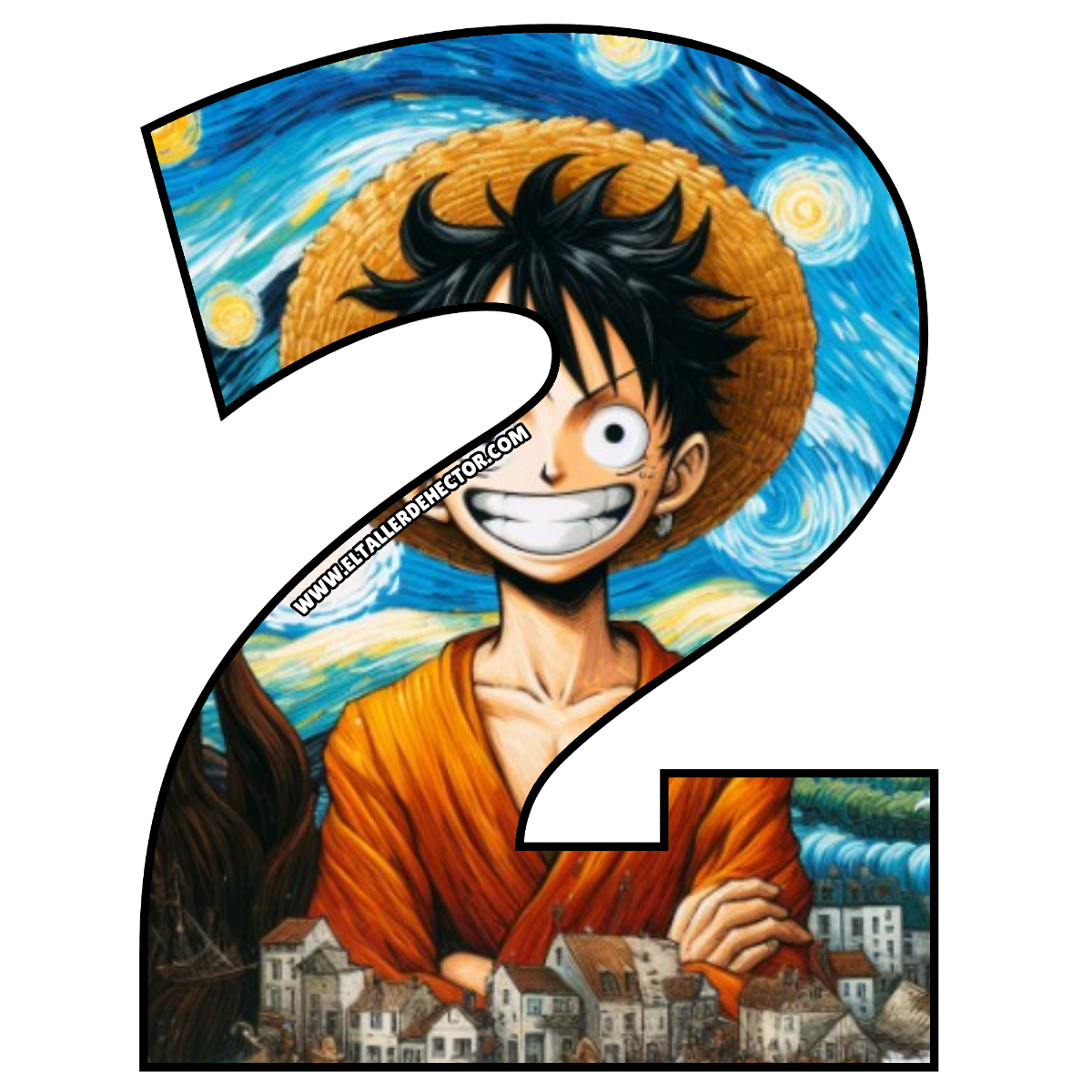 Numero 2 de One Piece Luffy Van Gogh - El Taller de Hector