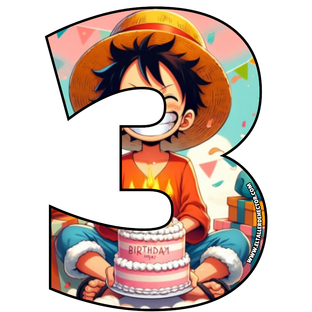Numero 3 de Cumpleaños Luffy One Piece - El Taller de Hector