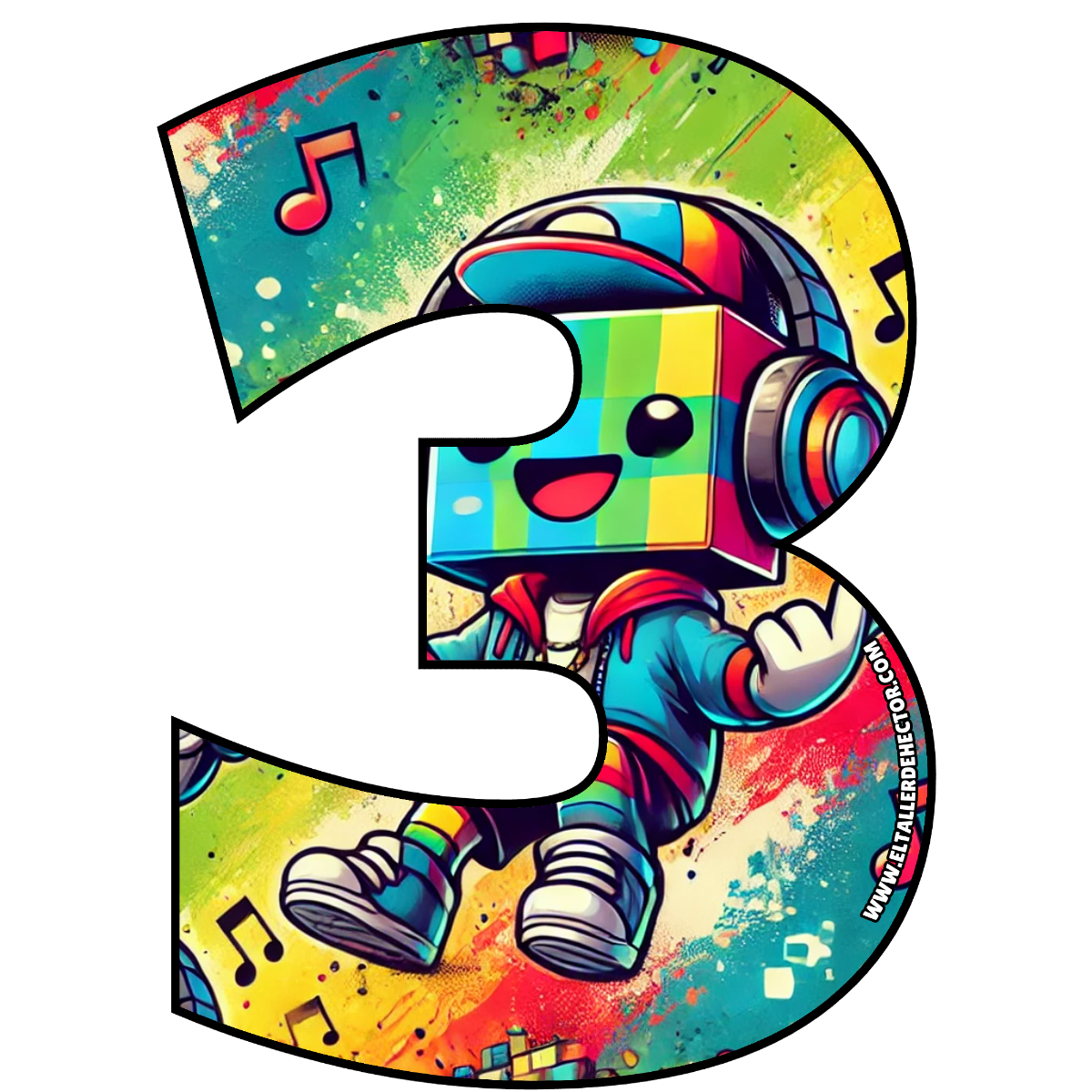 Numero 3 de Gamer Colorido Bloques - El Taller de Hector