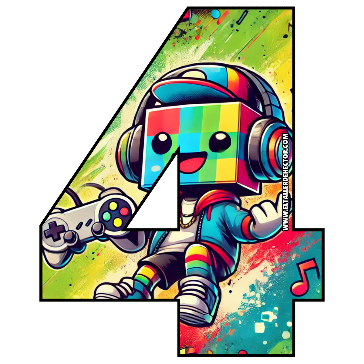 Numero 4 de Gamer Colorido Bloques - El Taller de Hector