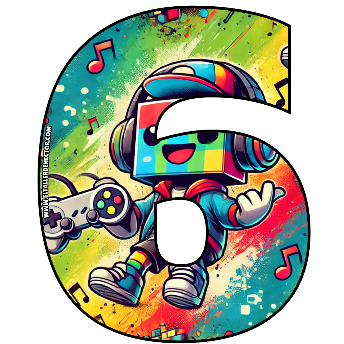 Numero 6 de Gamer Colorido Bloques - El Taller de Hector