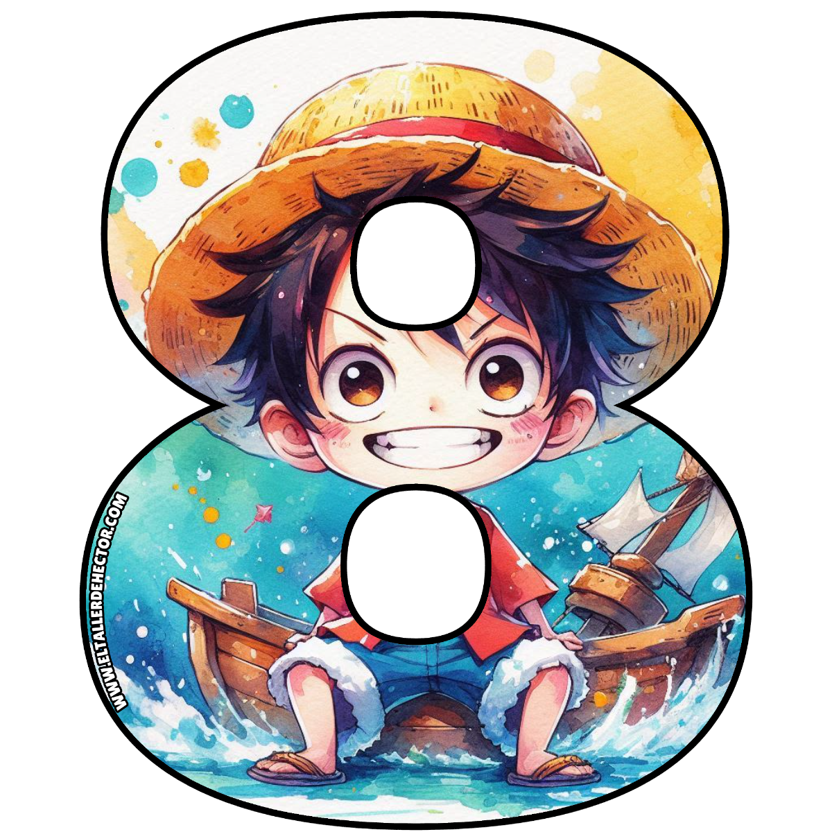 Numero 8 de Luffy One Piece - El Taller de Hector