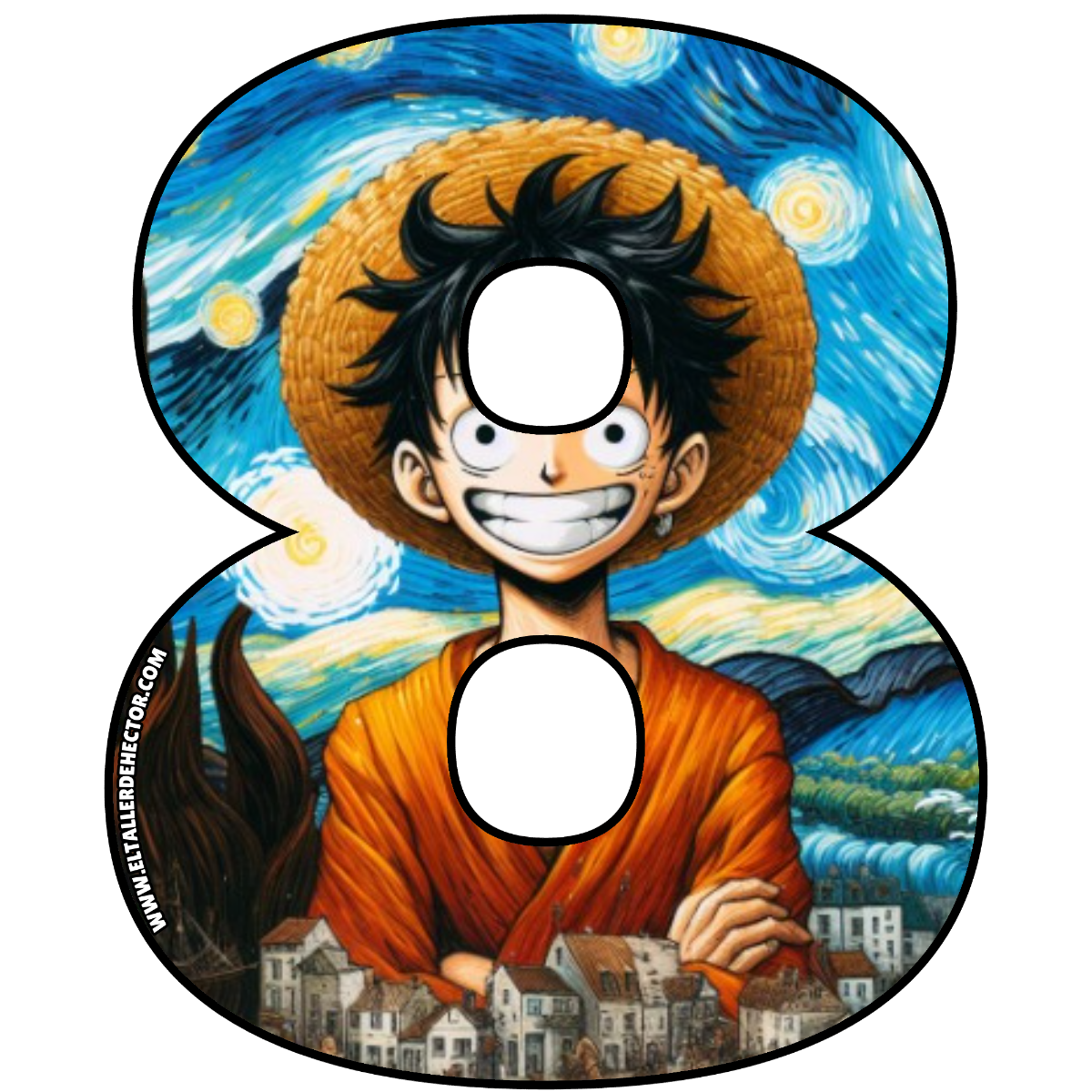 Numero 8 de One Piece Luffy Van Gogh - El Taller de Hector
