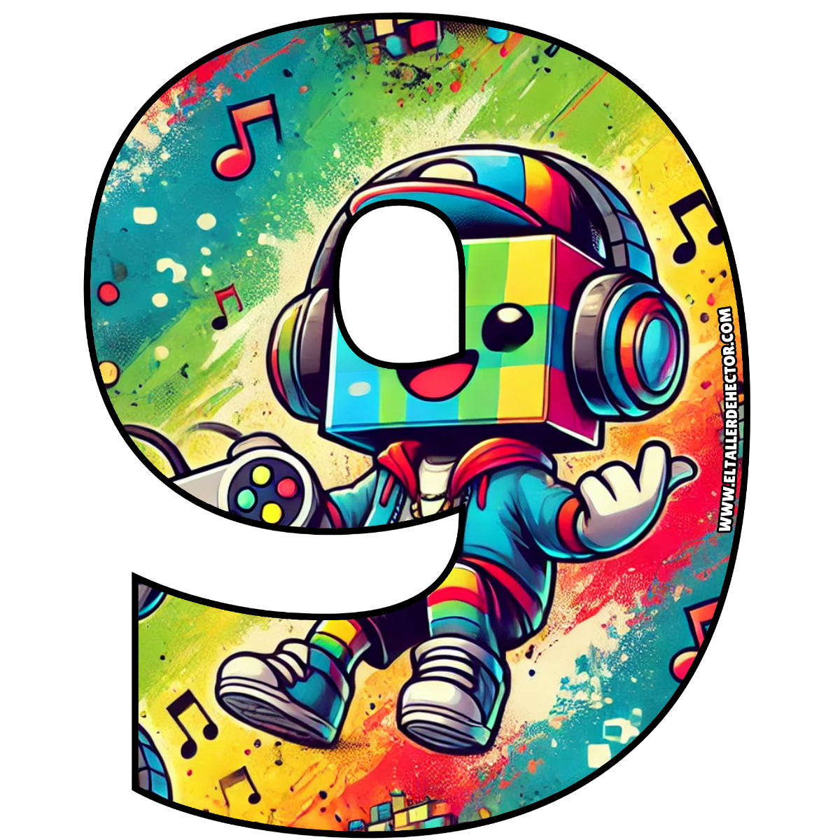 Numero 9 de Gamer Colorido Bloques - El Taller de Hector